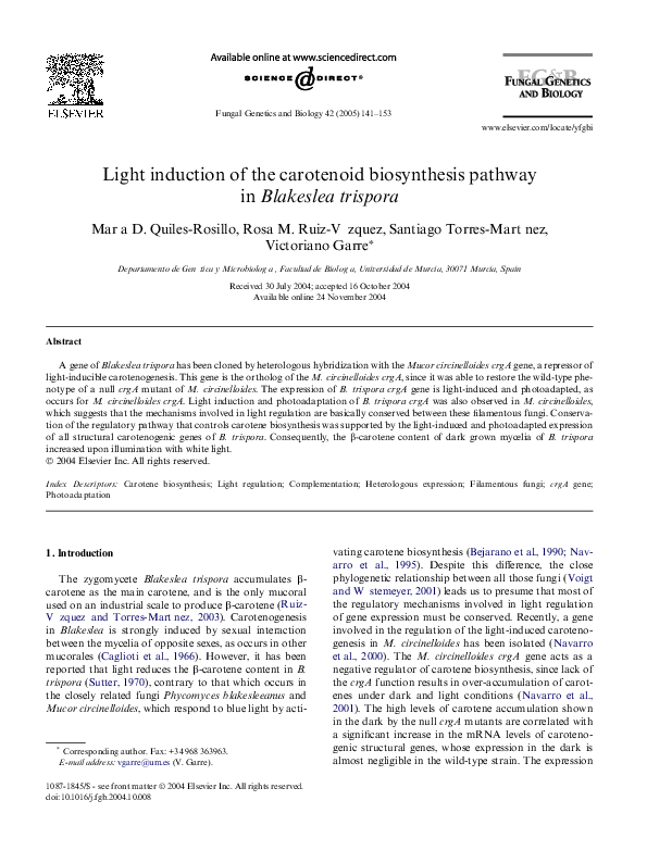 (PDF) Light induction of the carotenoid biosynthesis pathway in ...