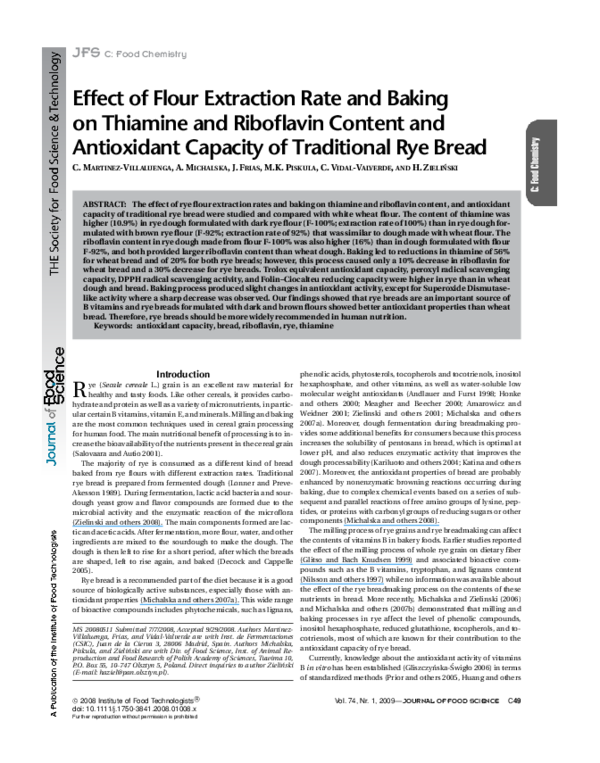 (PDF) Effect of Flour Extraction Rate and Baking on Thiamine and ...