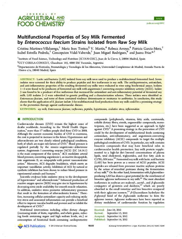 (PDF) Multifunctional Properties of Soy Milk Fermented by Enterococcus ...