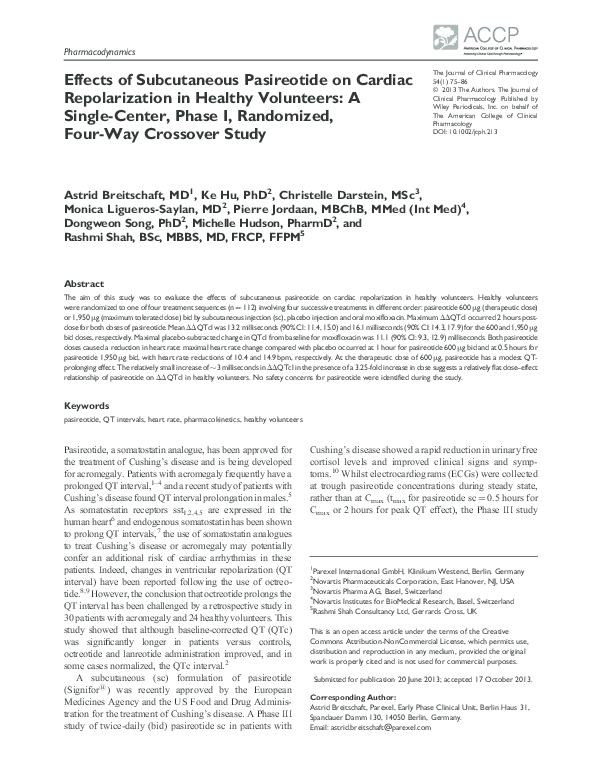 (PDF) Effects of subcutaneous pasireotide on cardiac repolarization in ...