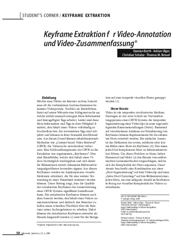 (PDF) Keyframe Extraktion für Video-Annotation und Video-Zusammenfassung