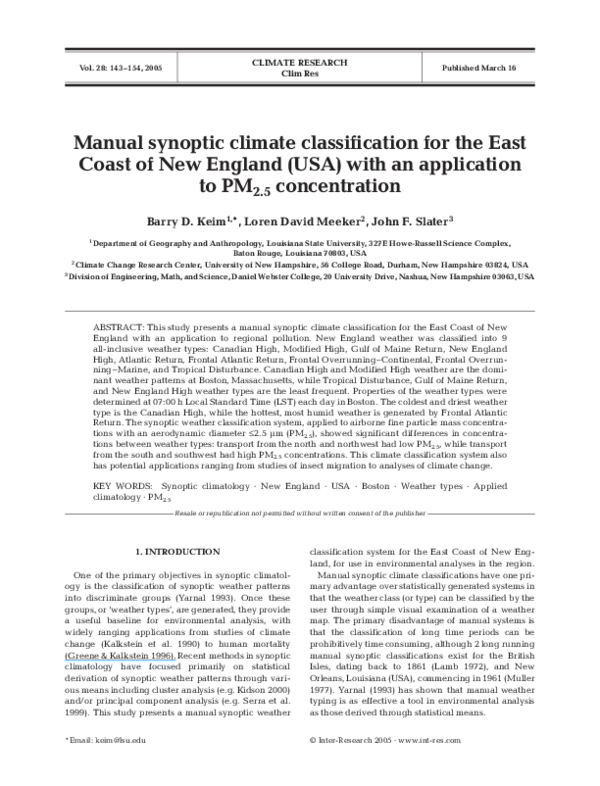 (PDF) Manual synoptic climate classification for the east coast of New ...