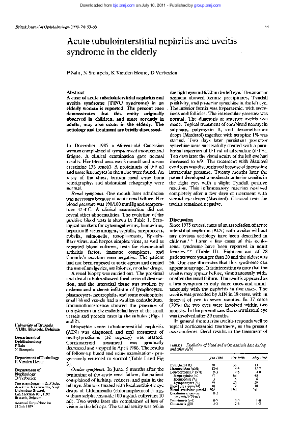 (PDF) Acute tubulointerstitial nephritis and uveitis syndrome in the elderly
