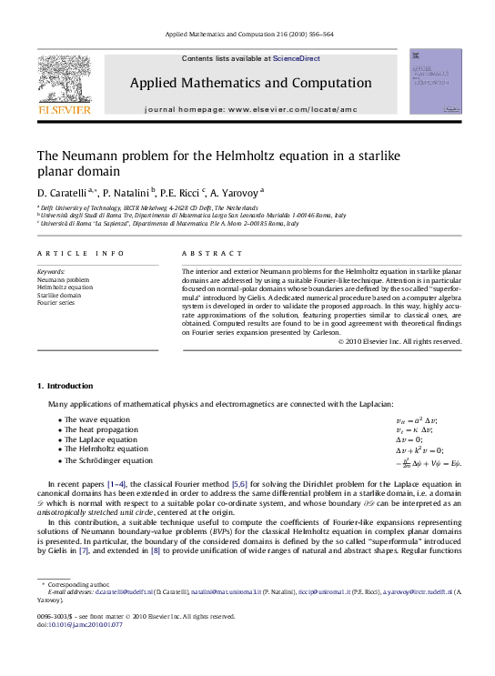 (PDF) The Neumann problem for the Helmholtz equation in a starlike ...