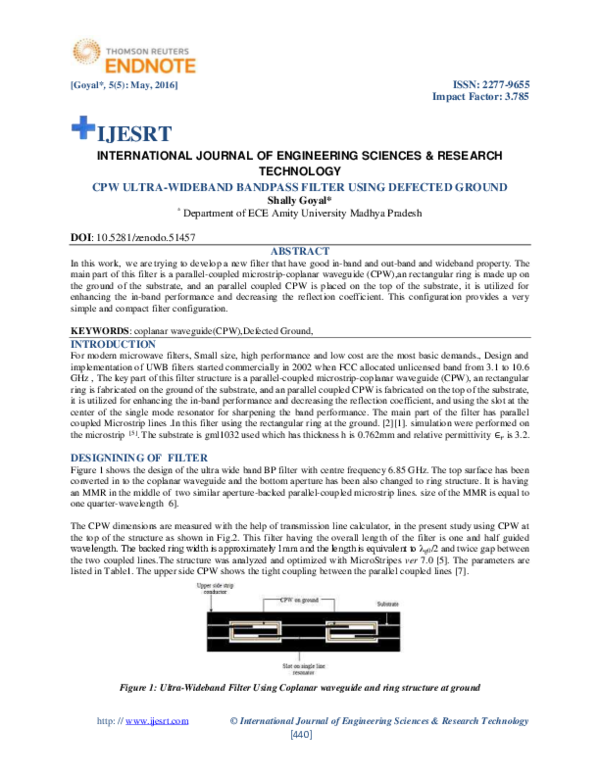 (PDF) CPW ULTRA-WIDEBAND BANDPASS FILTER USING DEFECTED GROUND