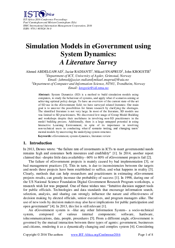Pdf Simulation Models In Egovernment Using System Dynamics A Literature Survey Jaziar