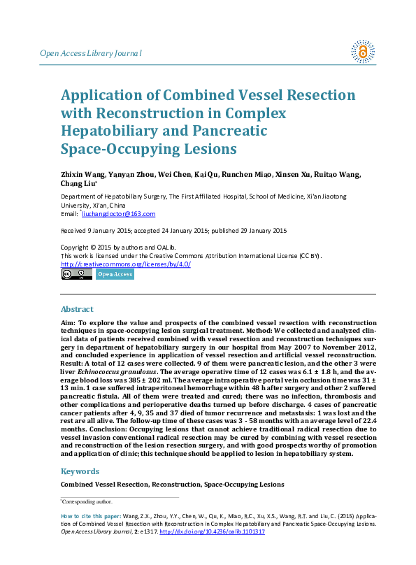 (PDF) Application of Combined Vessel Resection with Reconstruction in ...