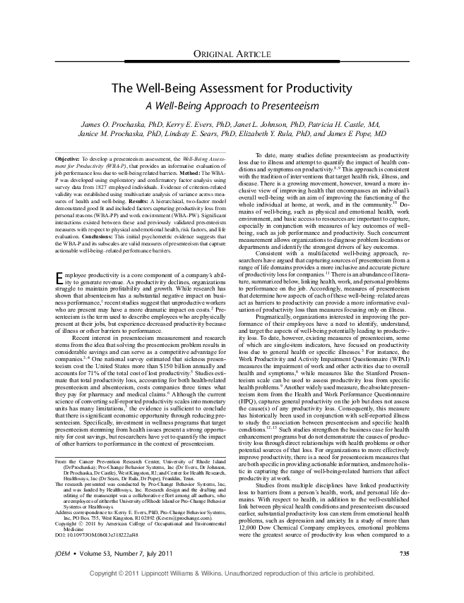 (PDF) The Well-Being Assessment for Productivity