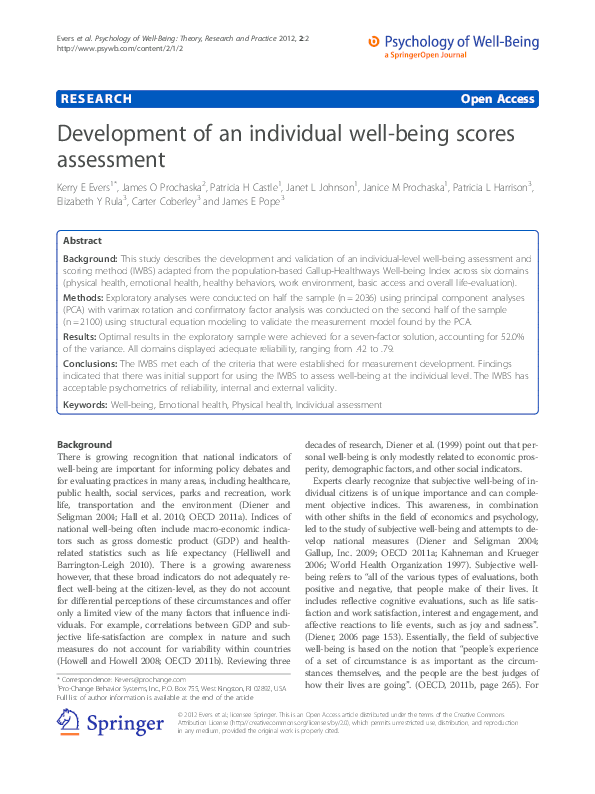 (PDF) Development of an individual well-being scores assessment