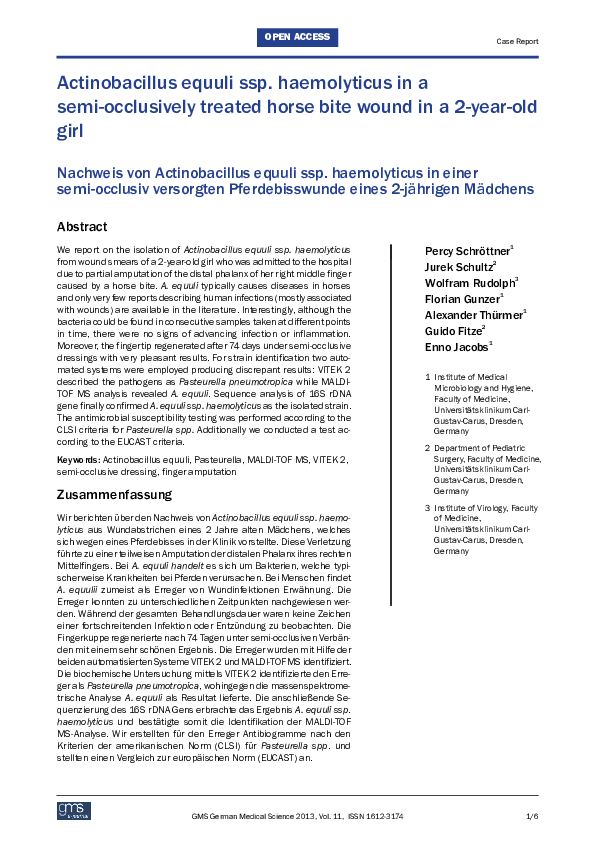 (PDF) Actinobacillus equuli ssp. haemolyticus in a semi-occlusively ...
