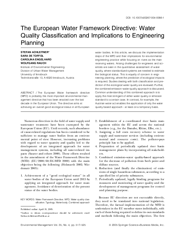 (PDF) The European Water Framework Directive: Water Quality ...