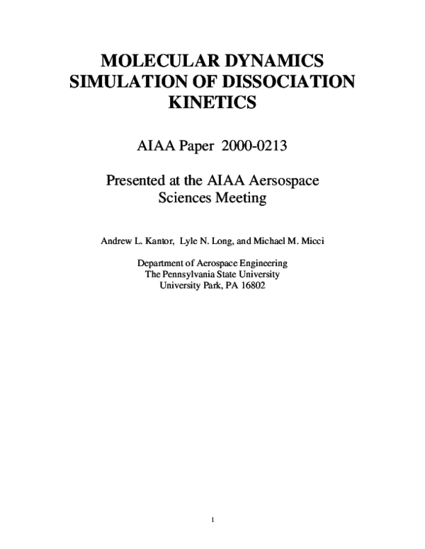 (PDF) Molecular Dynamics Simulation of Dissociation Kinetics