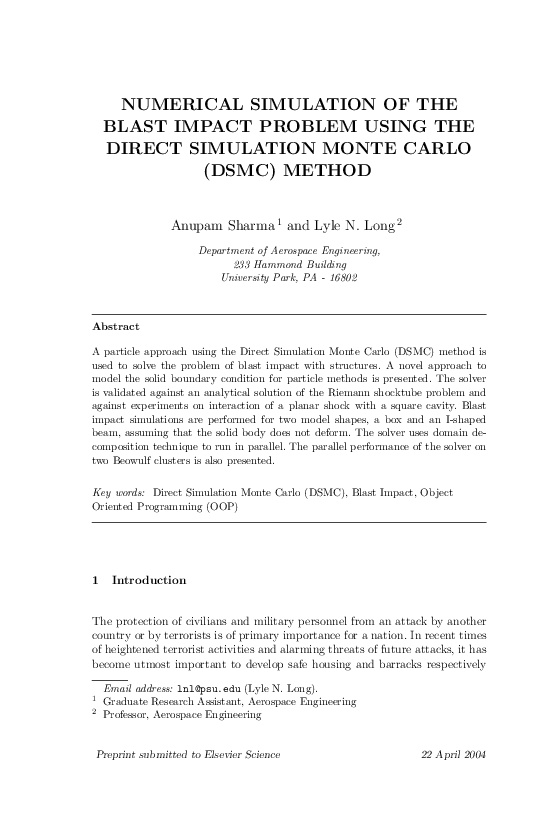 (PDF) Numerical simulation of the blast impact problem using the Direct Simulation Monte Carlo ...