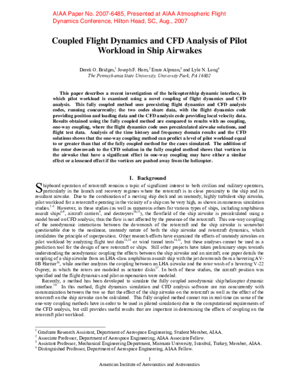(PDF) Coupled Flight Dynamics and CFD Analysis of Pilot Workload in ...