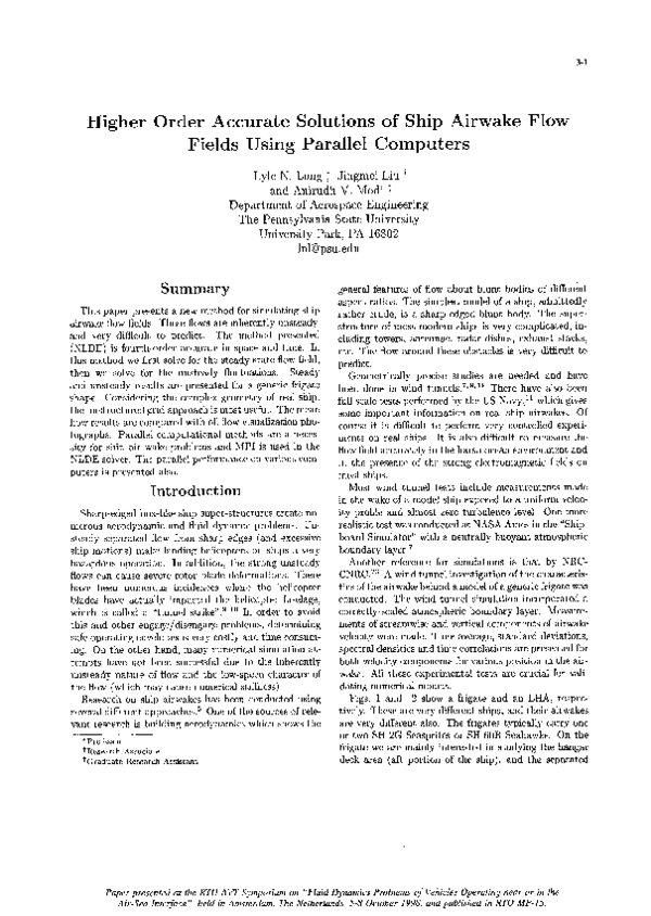 Pdf Higher Order Accurate Solutions Of Ship Airwake Flow Fields Using Parallel Computers