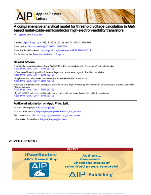 Pdf A Comprehensive Analytical Model For Threshold Voltage