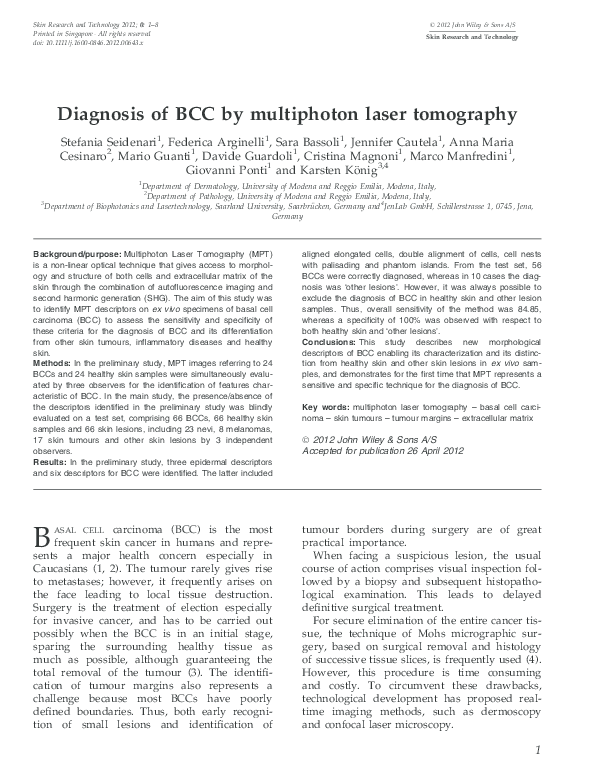 (PDF) Diagnosis of BCC by multiphoton laser tomography