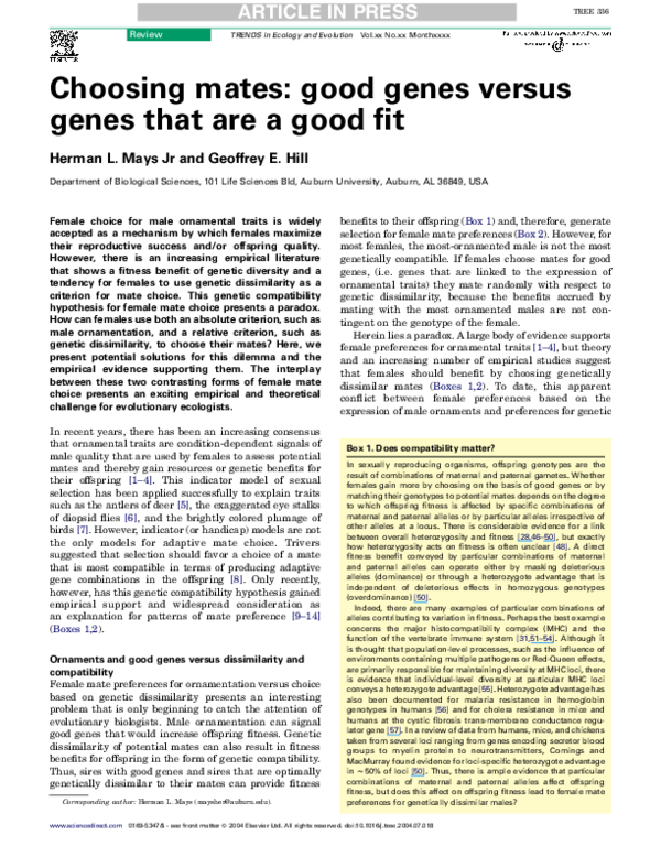 (PDF) Choosing mates: good genes versus genes that are a good fit