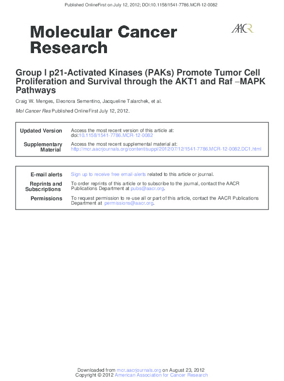 (PDF) Group I p21-Activated Kinases (PAKs) Promote Tumor Cell ...