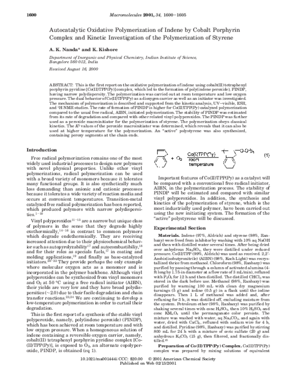 (PDF) Autocatalytic Oxidative Polymerization of Indene by Cobalt ...