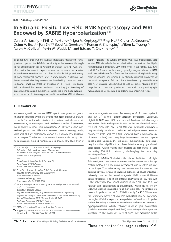 (PDF) In Situ and Ex Situ Low-Field NMR Spectroscopy and MRI Endowed by ...