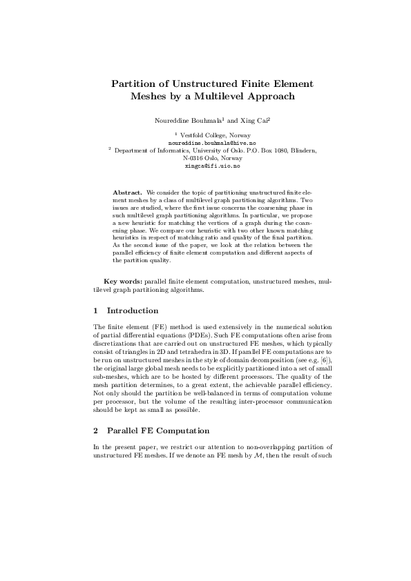 (PDF) Partition of unstructured finite element meshes by a multilevel approach
