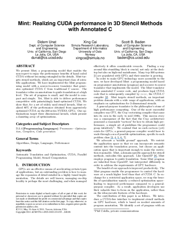 (PDF) Mint: Realizing CUDA performance in 3D stencil methods with annotated C