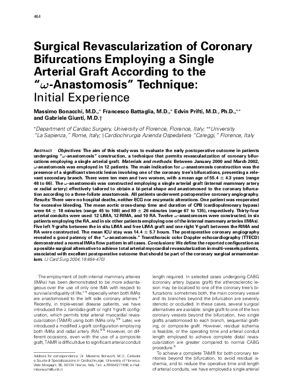 (PDF) Surgical Revascularization of Coronary Bifurcations Employing a ...