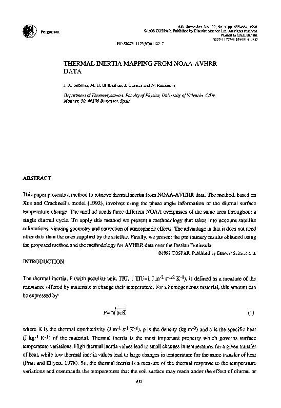 (PDF) THERMAL INERTIA MAPPING FROM NOAA-AVHRR DATA