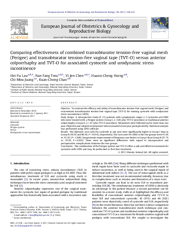 (PDF) Comparing effectiveness of combined transobturator tension-free ...