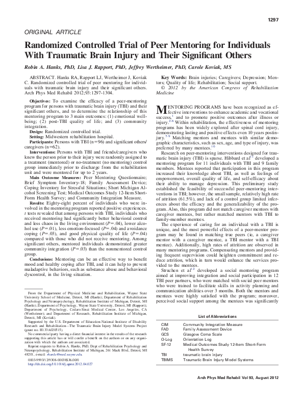 Pdf Randomized Controlled Trial Of Peer Mentoring For Individuals