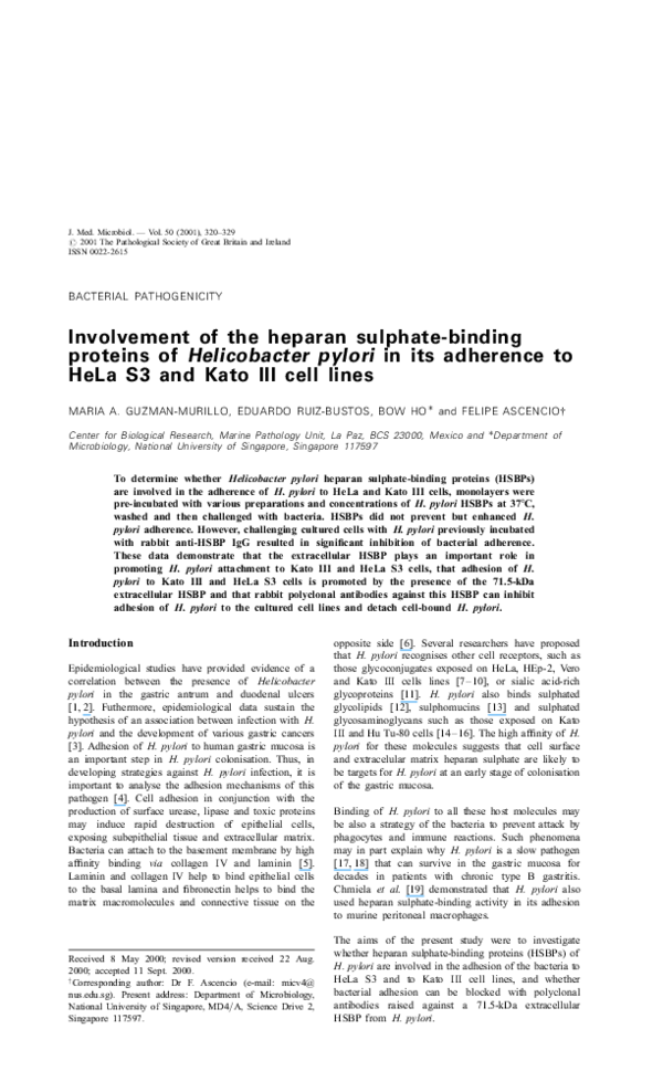 (PDF) Involvement of the heparan sulphate-binding proteins of ...