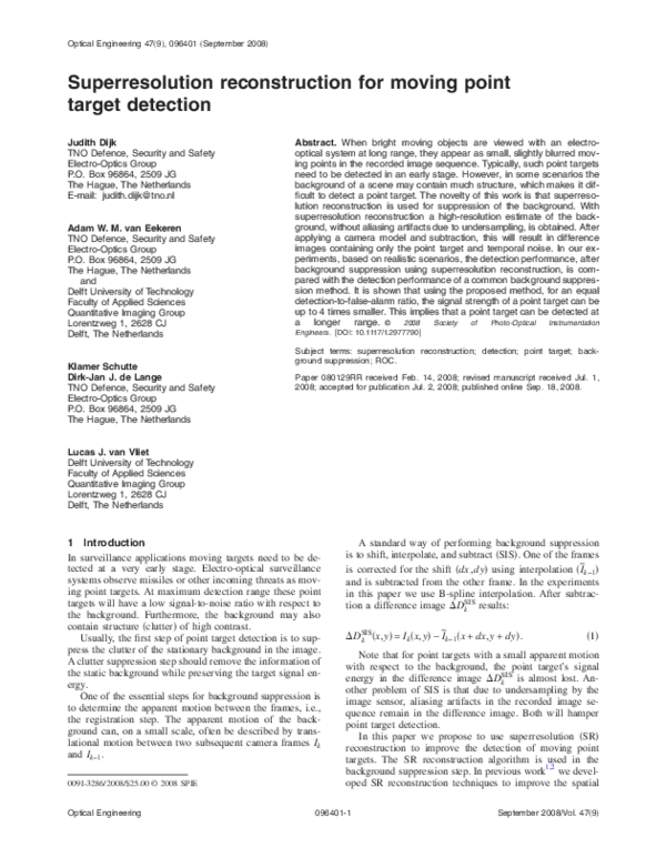(PDF) Superresolution reconstruction for moving point target detection