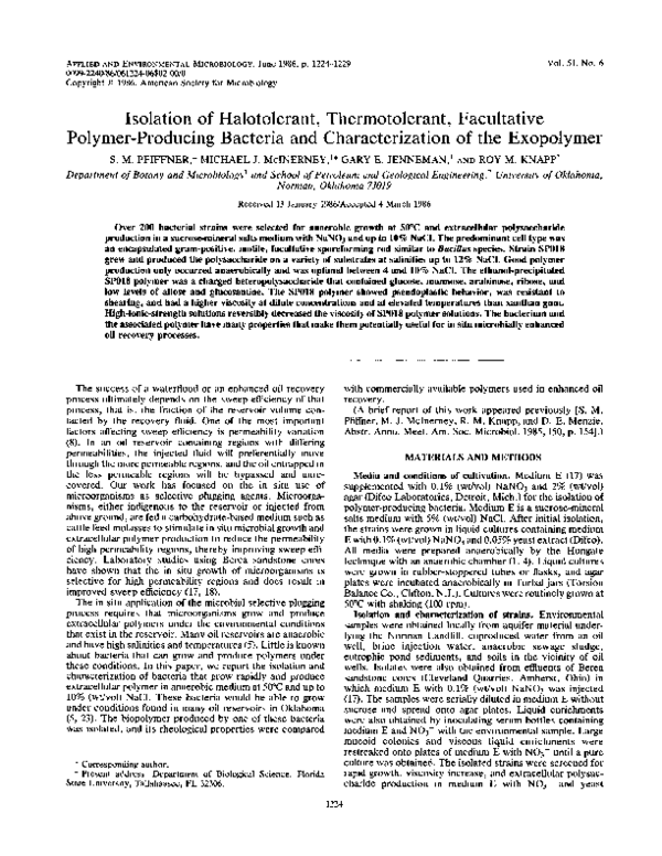 (PDF) Isolation of halotolerant, thermotolerant, facultative polymer-producing bacteria and ...