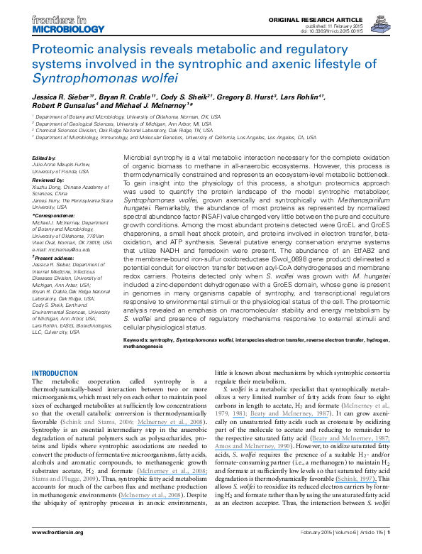 (PDF) Proteomic analysis reveals metabolic and regulatory systems ...