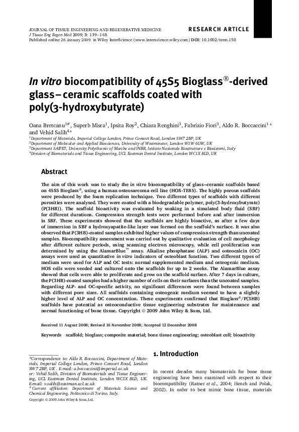 (PDF) In vitro biocompatibility of 45S5 Bioglass ® -derived glass ...
