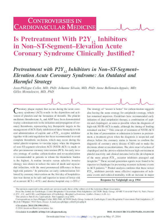 (PDF) Pretreatment with P2Y12 inhibitors in non-ST-Segment-elevation acute coronary syndrome: an ...