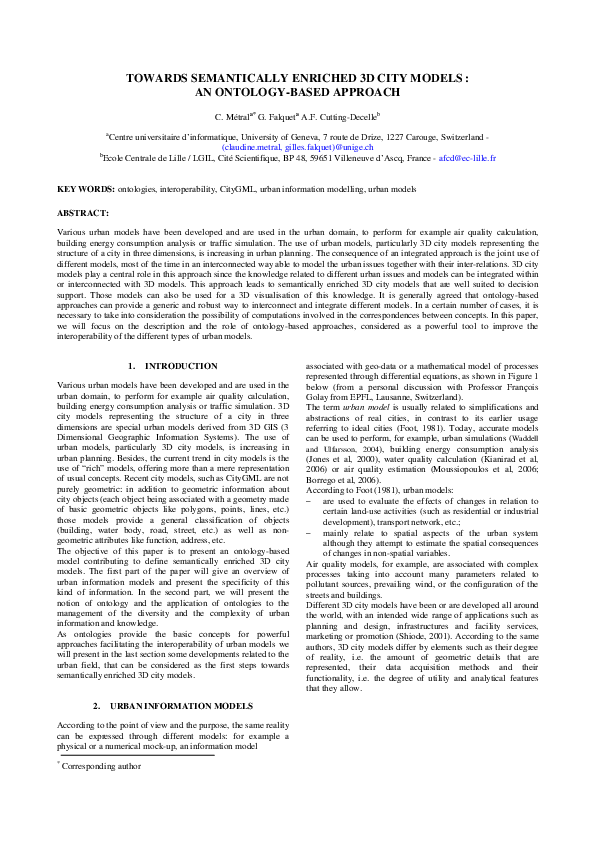 (PDF) Towards semantically enriched 3D city models: an ontology-based approach