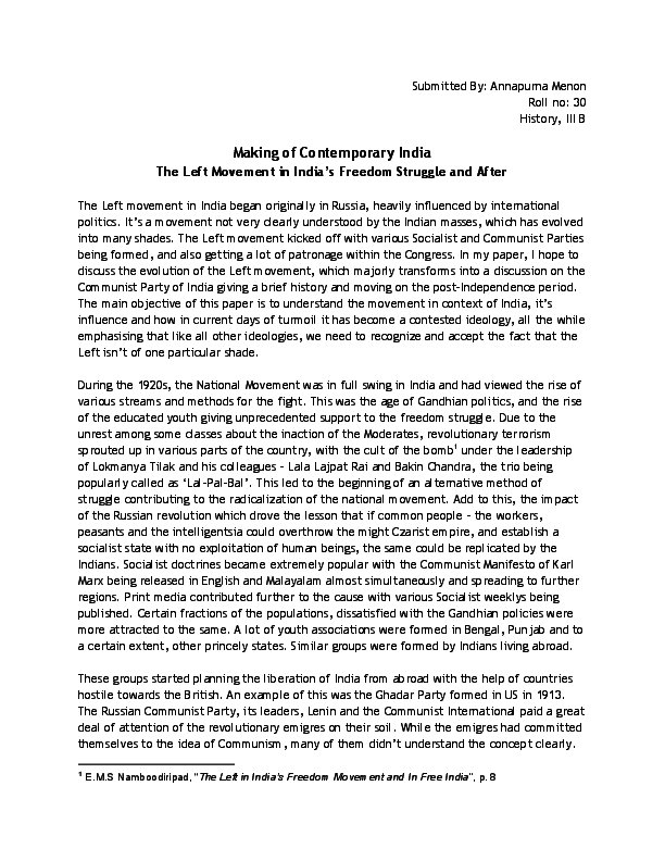 (PDF) Making of Contemporary India The Left Movement in India's Freedom ...