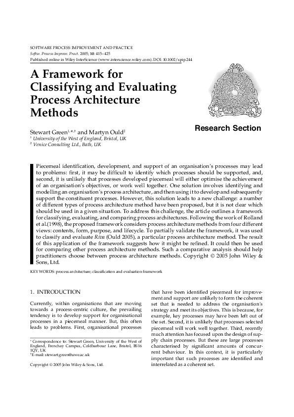 Pdf A Framework For Classifying And Evaluating Process Architecture