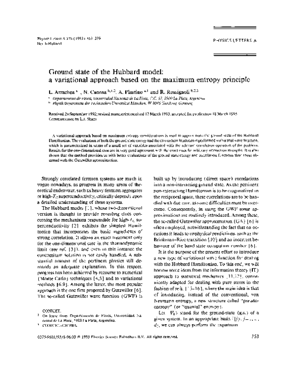 Pdf Ground State Of The Hubbard Model A Variational Approach Based