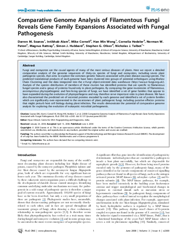 (PDF) Comparative Genome Analysis of Filamentous Fungi Reveals Gene ...