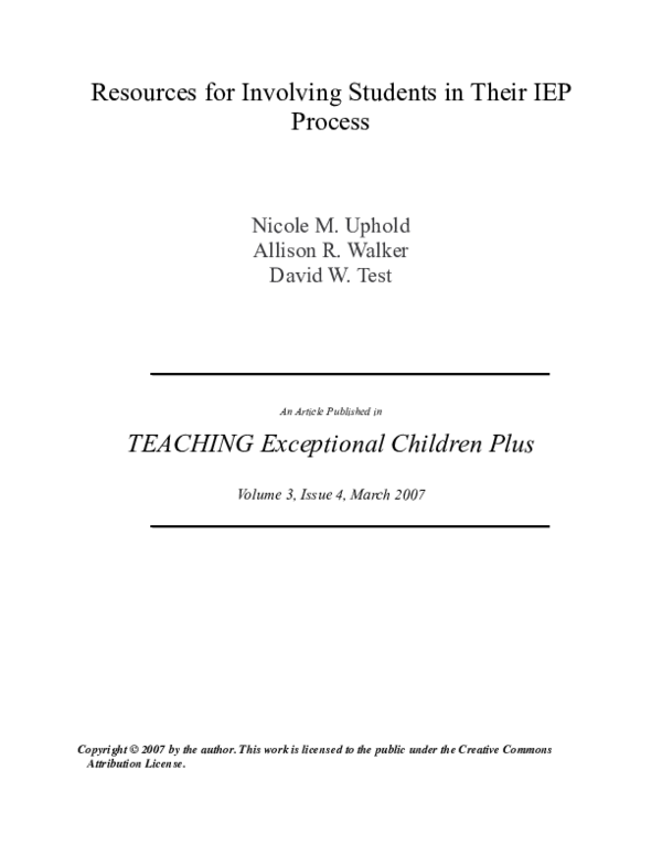 (PDF) Resources for Involving Students in Their IEP Process