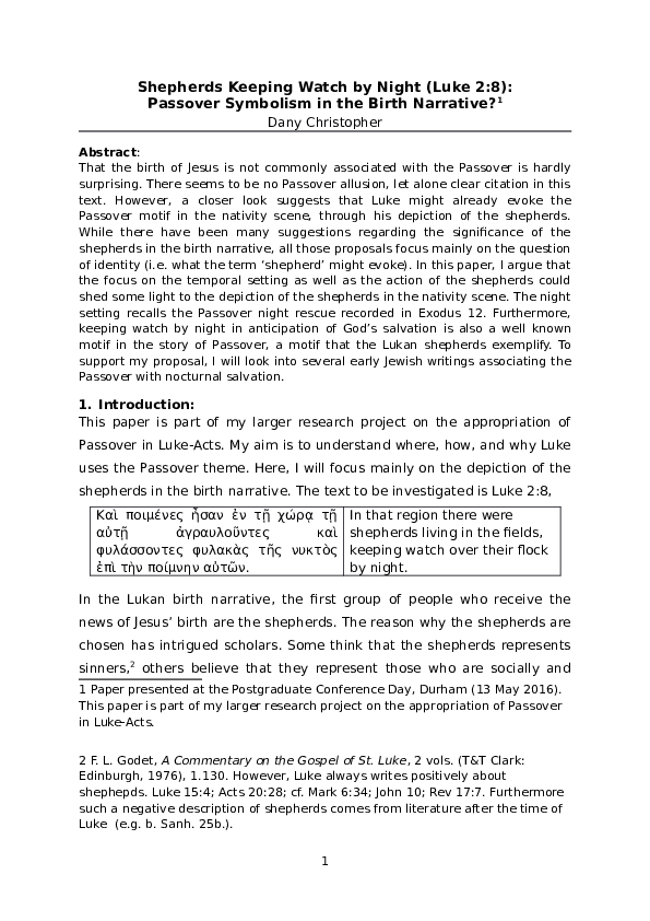 (DOC) Shepherds Keeping Watch by Night (Luke 2:8): Passover Symbolism ...