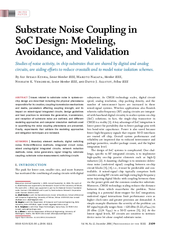 (PDF) Substrate Noise Coupling in SoC Design: Modeling, Avoidance, and Validation