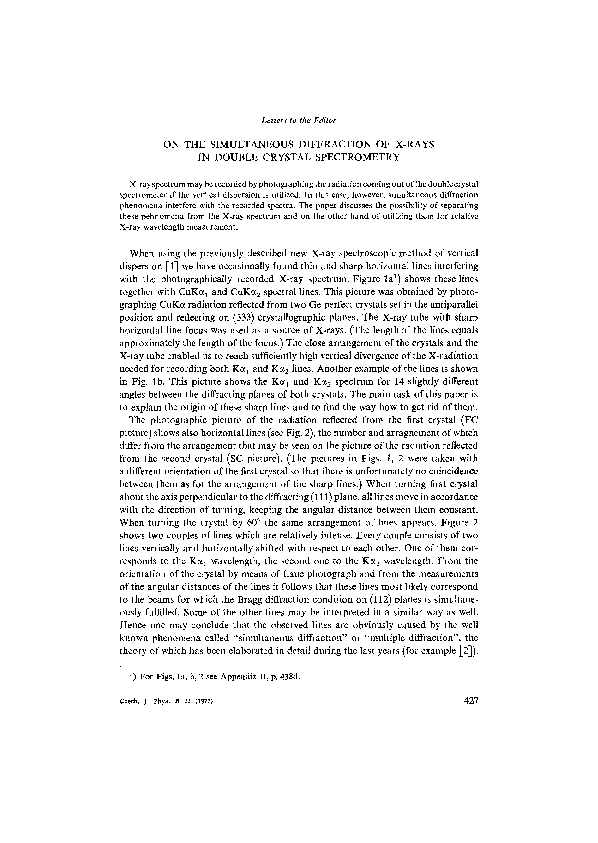 Pdf On The Simultaneous Diffraction Of X Rays In Double Crystal