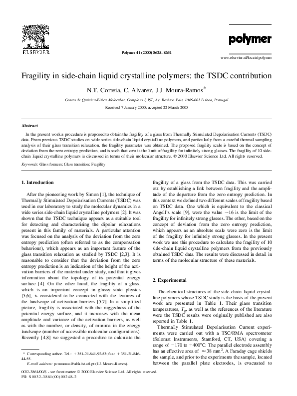 (PDF) Fragility in side-chain liquid crystalline polymers: the TSDC ...