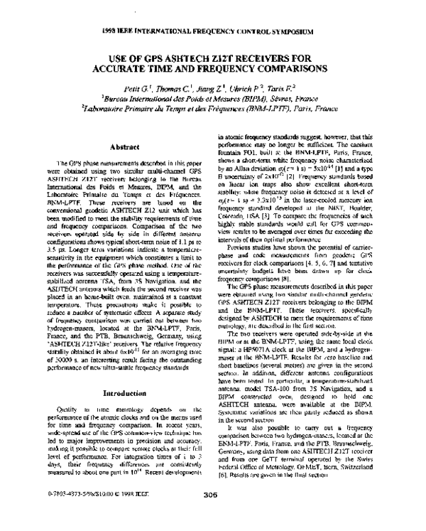 (PDF) Use of GPS ASHTECH Z12T receivers for accurate time and frequency ...