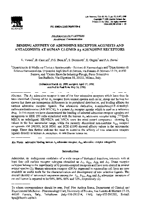 Pdf Binding Affinity Of Adenosine Receptor Agonists And Antagonists