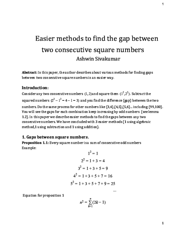 (PDF) Easier methods to find the gap between two consecutive square numbers